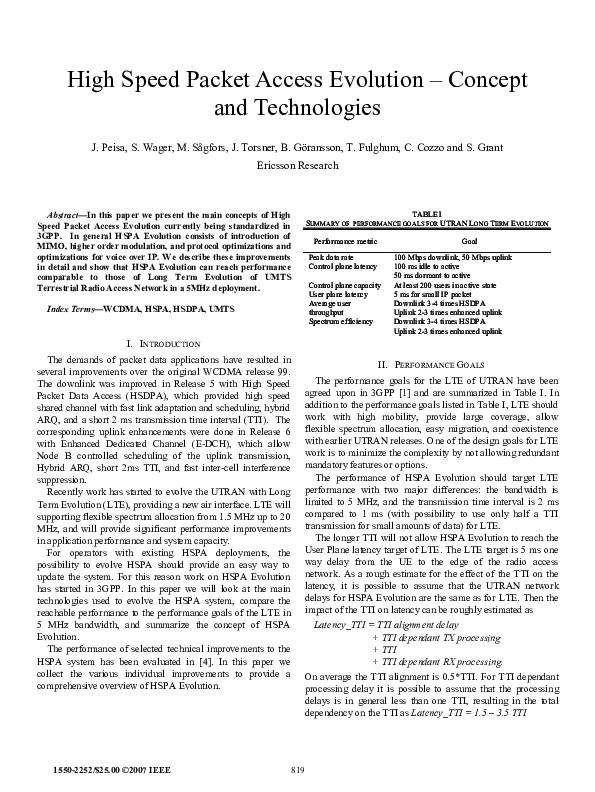 (PDF) High Speed Packet Access Evolution – Concept and Technologies
