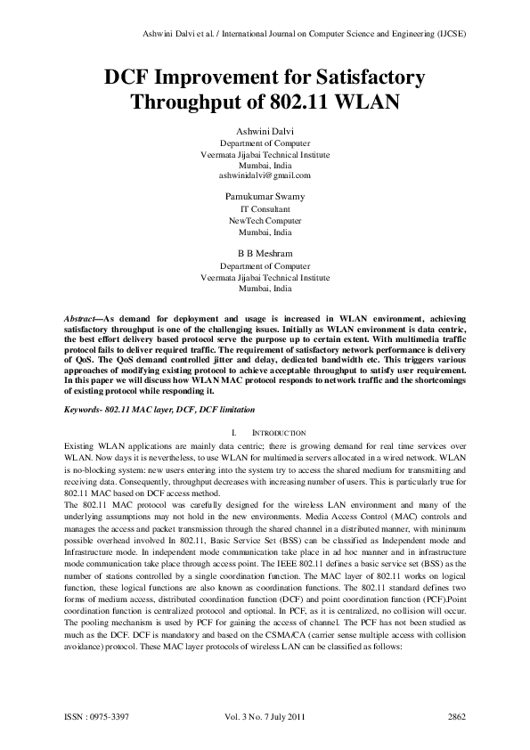 (PDF) DCF Improvement for Satisfactory Throughput of 802.11 WLAN