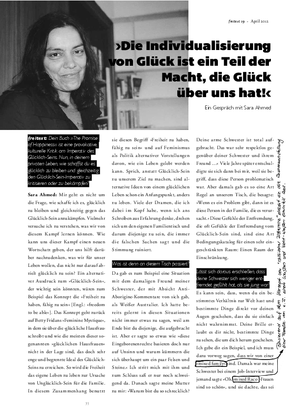 Interview mit Prof. Sara Ahmed (Goldsmith, London), in: Freitext ...