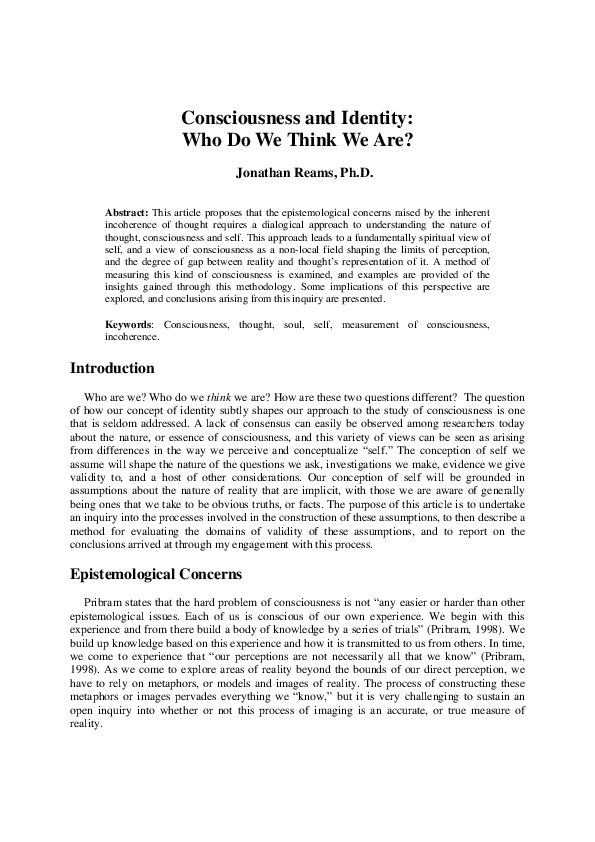 (PDF) Consciousness and identity: who do we think we are