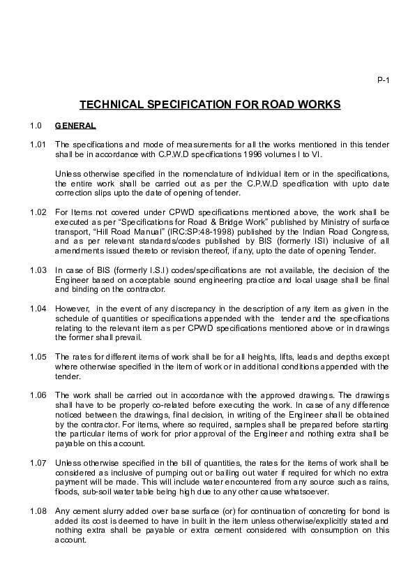 (DOC) Technical specification for road works