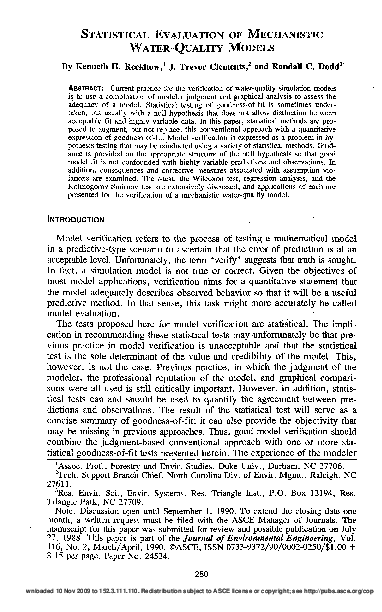 (PDF) Statistical evaluation of mechanistic water-quality models
