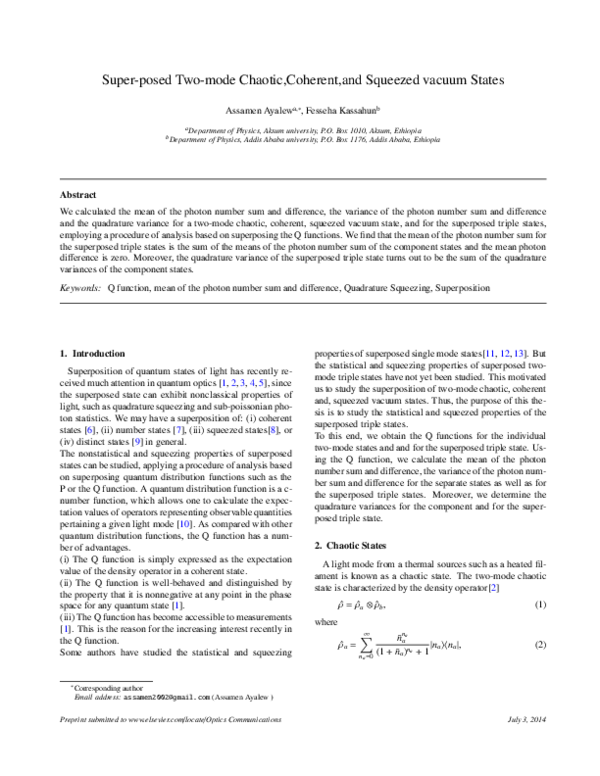 (PDF) Super-posed Two-mode Chaotic,Coherent,and Squeezed vacuum States