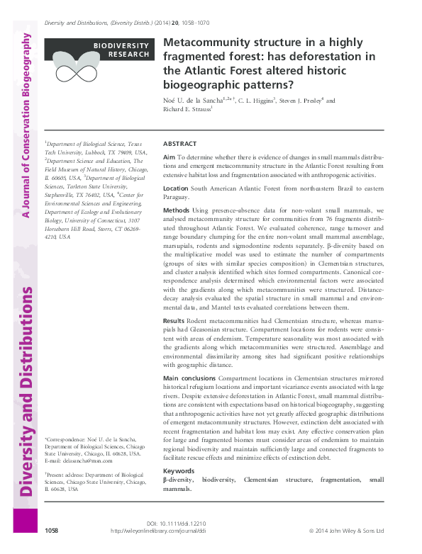 (PDF) Metacommunity structure in a highly fragmented forest: has deforestation in the Atlantic ...