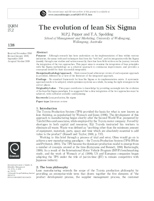 six sigma e lean production