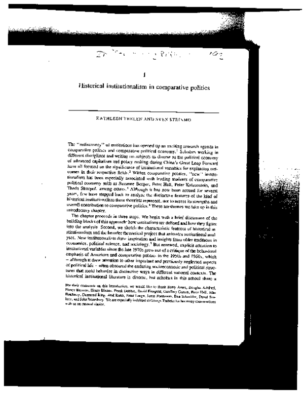 (PDF) Historical Institutionalism In Comparative Politics