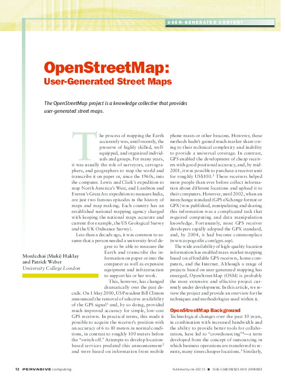 (PDF) OpenStreetMap: User-Generated Street Maps