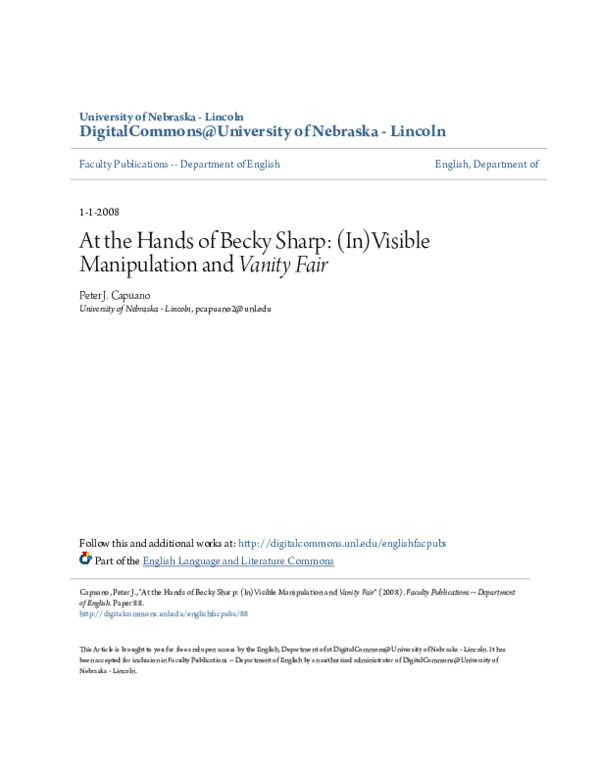 (PDF) "At the Hands of Becky Sharp: (In)Visible Manipulation in Vanity ...