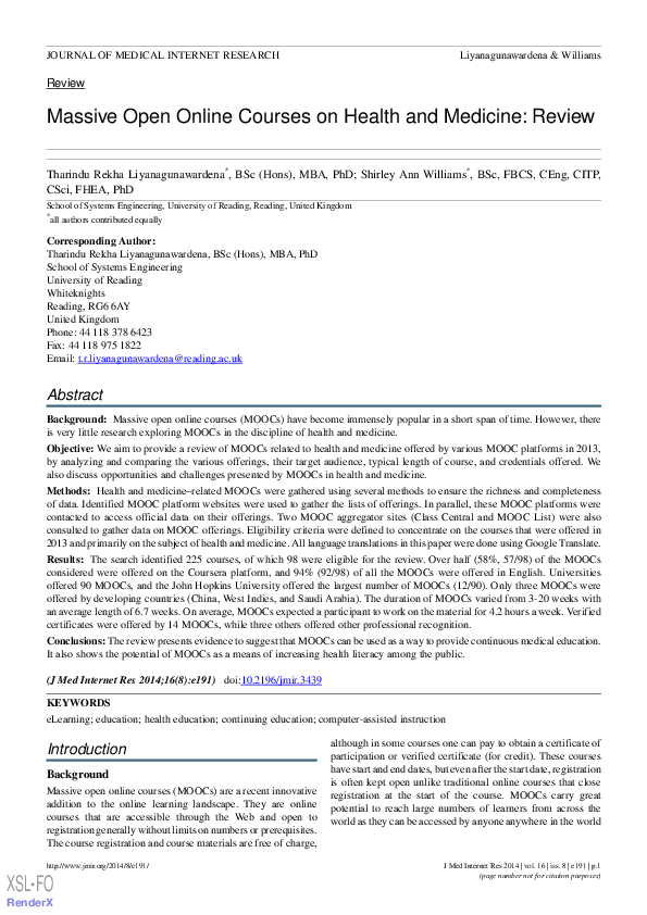 (PDF) Liyanagunawardena, T.R, & Williams, S.A (2014) Massive Open ...