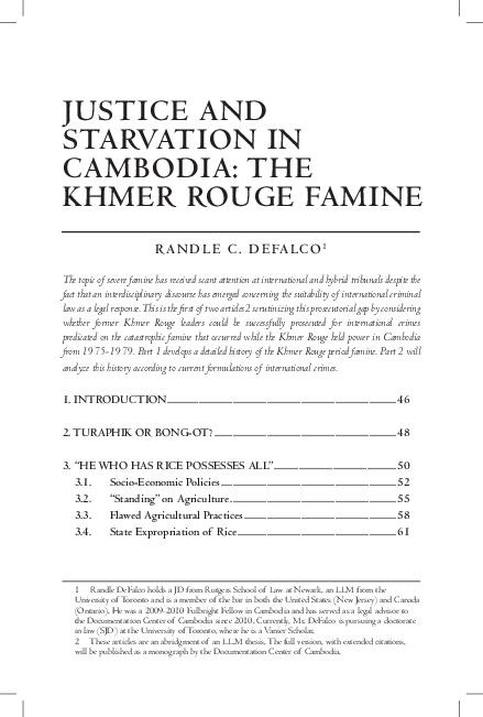 (PDF) Justice and Starvation in Cambodia: The Khmer Rouge Famine