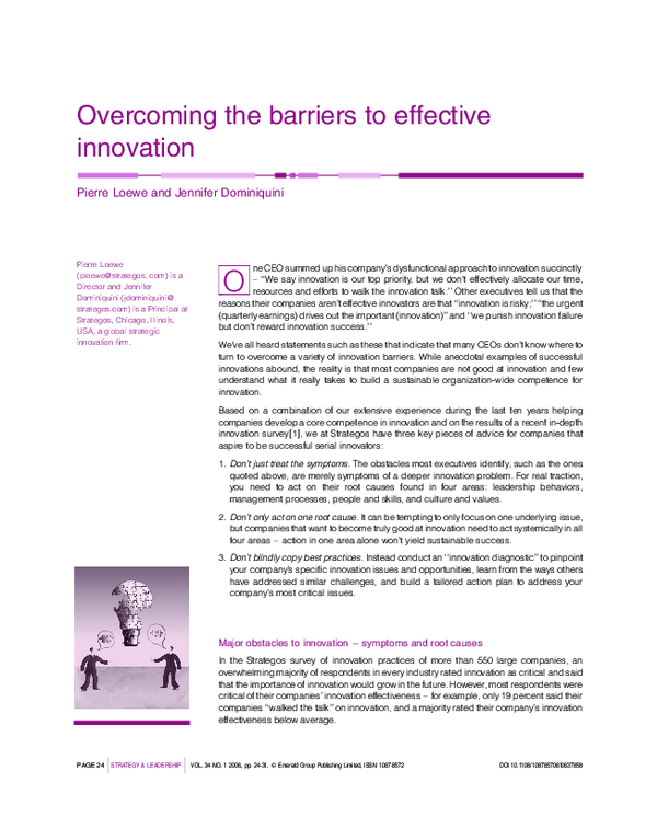 (PDF) Overcoming the barriers to effective innovation