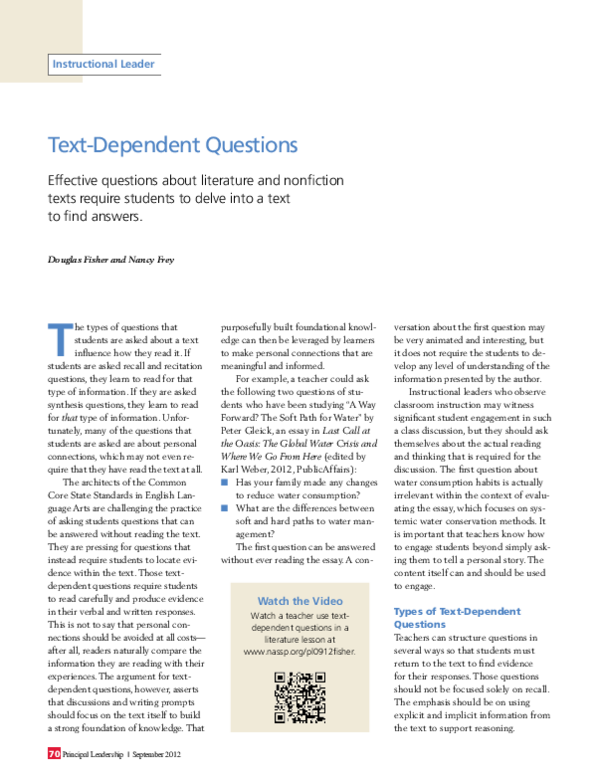 (PDF) FISHER & FRY (2012). TEXT-DEPENDENT QUESTIONS