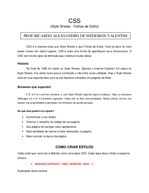 (PDF) CSS (Style Sheets -Folhas de Estilo