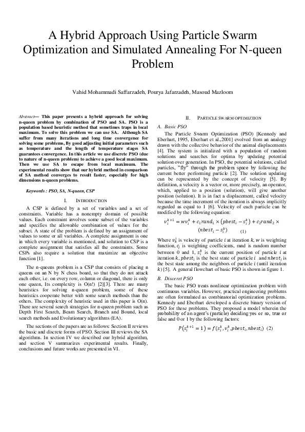 Pdf Hybrid Pso And Sa For N Queen Optimization 