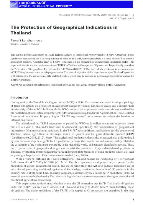 (PDF) The Protection of Geographical Indications in Thailand