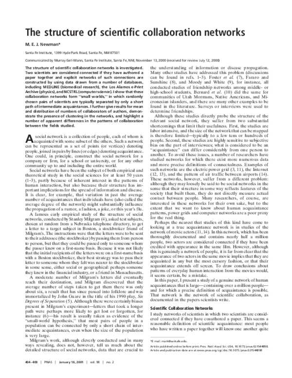 (PDF) The structure of scientific collaboration networks
