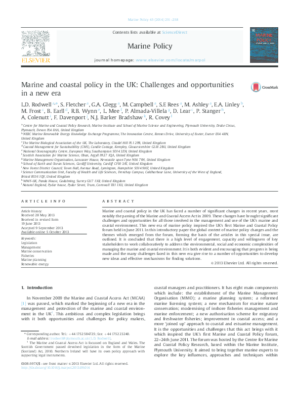 (PDF) Marine and coastal policy in the UK: Challenges and opportunities ...