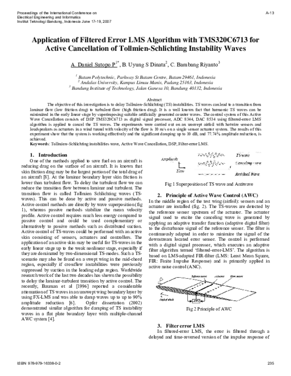 Pdf Application Of Filtered Error Lms Algorithm With Tms320c6713 For Active Cancellation Of 