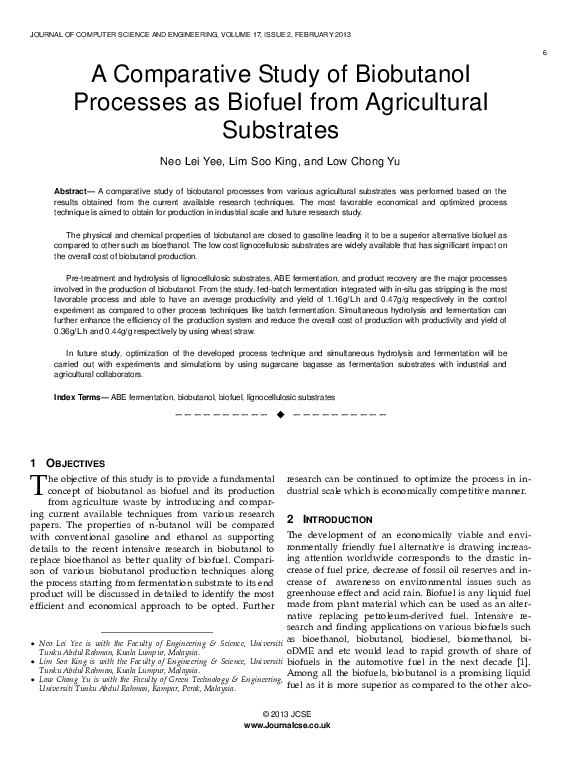 (PDF) A Comparative Study of Biobutanol Processes as Biofuel from ...