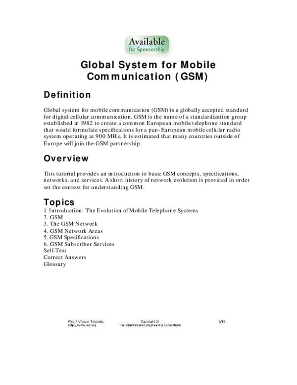 (PDF) Global System for Mobile Communication (GSM