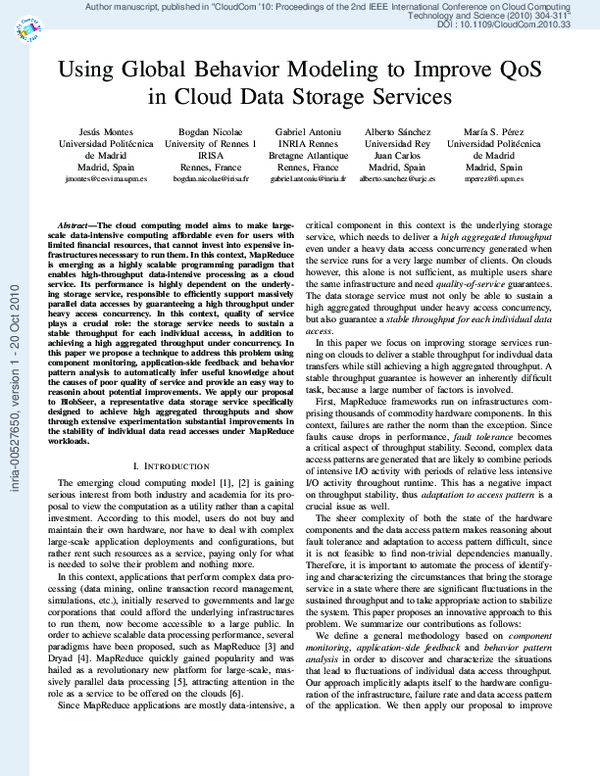 (PDF) Using global behavior modeling to improve qos in cloud data storage services