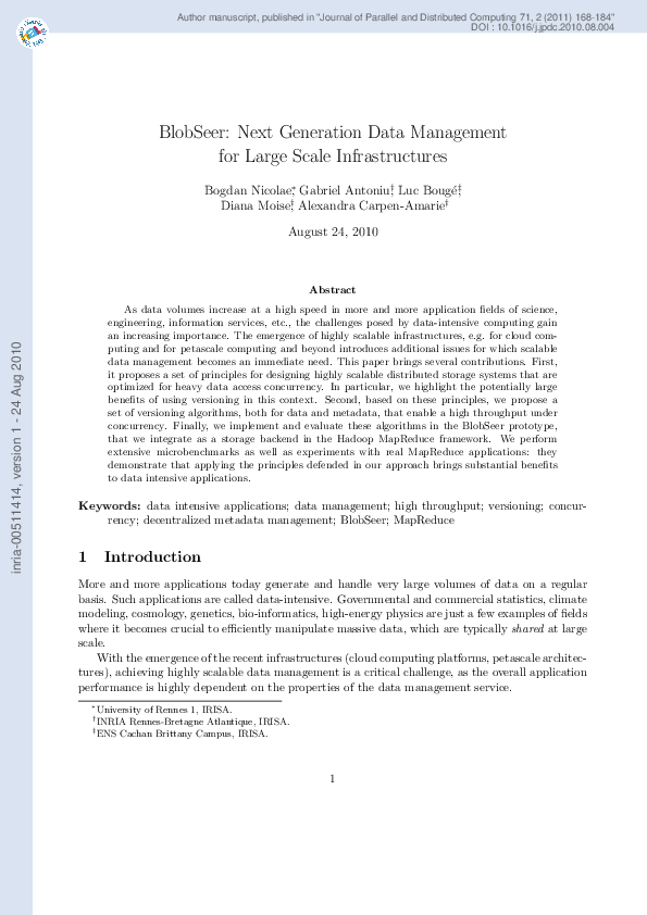 (PDF) BlobSeer: Next generation data management for large scale infrastructures