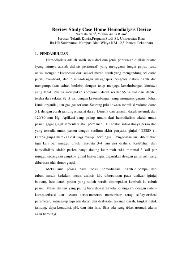 (PDF) Review Study Case Home Hemodialysis Device