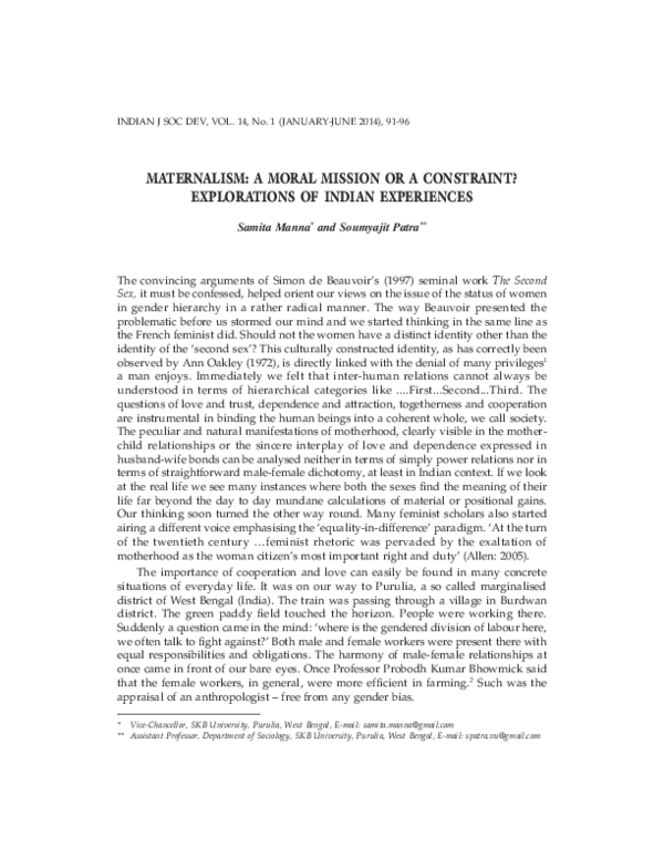 (PDF) Maternalism: A Moral Mission or a Constraint?