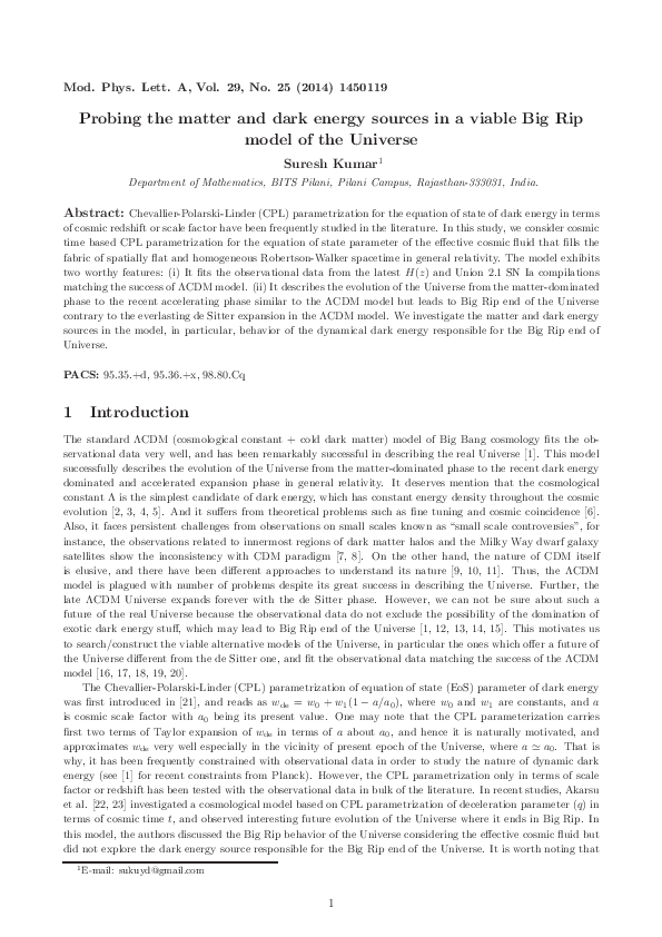 (PDF) Probing the matter and dark energy sources in a viable Big Rip ...