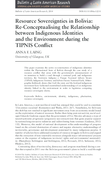 (PDF) Resource Sovereignties in Bolivia: Re-Conceptualising the Relationship between Indigenous ...