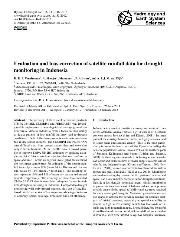 (PDF) Evaluation and bias correction of satellite rainfall data for drought monitoring in Indonesia