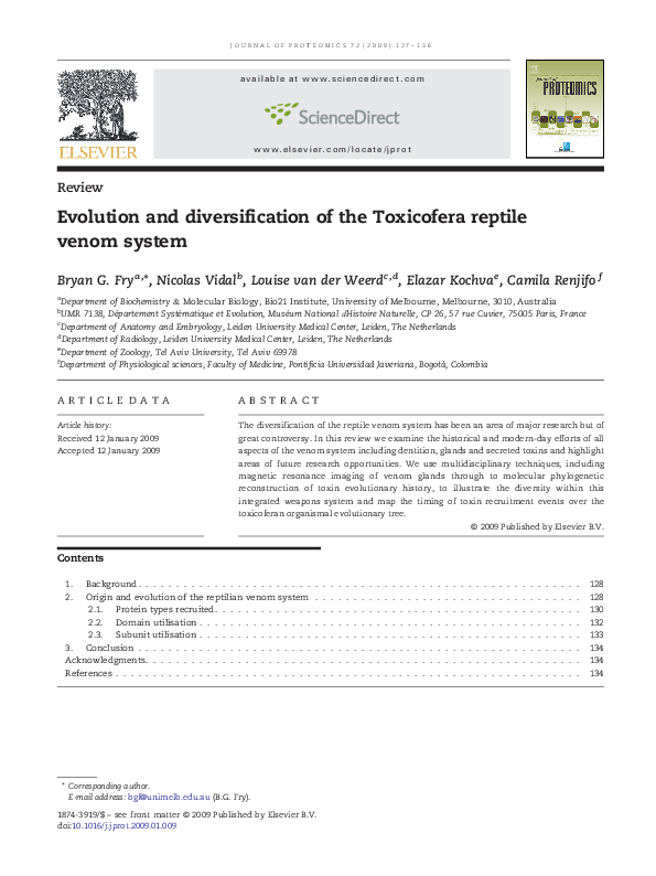 (PDF) Evolution and diversification of the Toxicofera reptile venom system