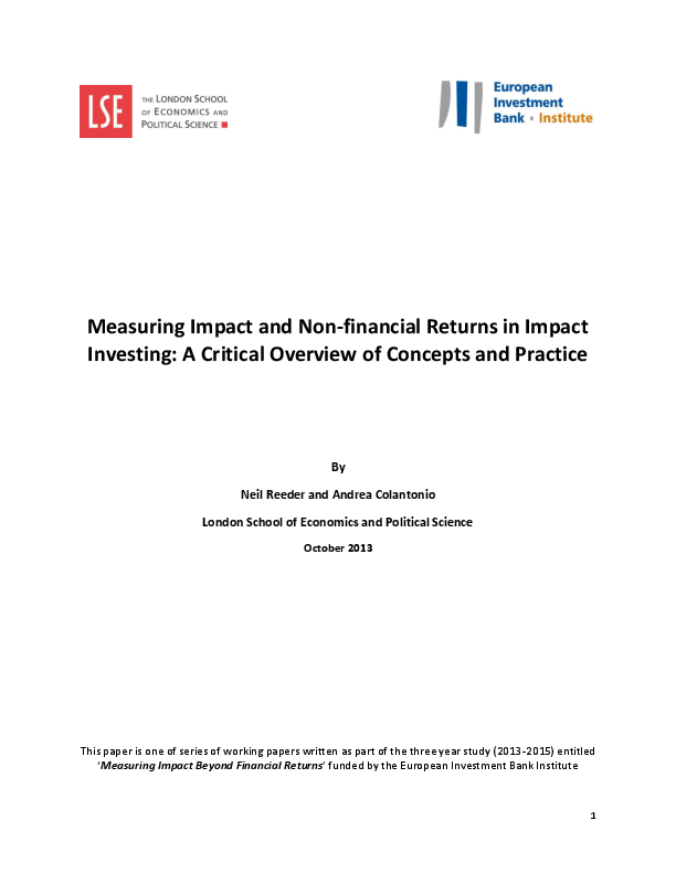 (PDF) Measuring Impact and Non-financial Returns in Impact Investing: A ...