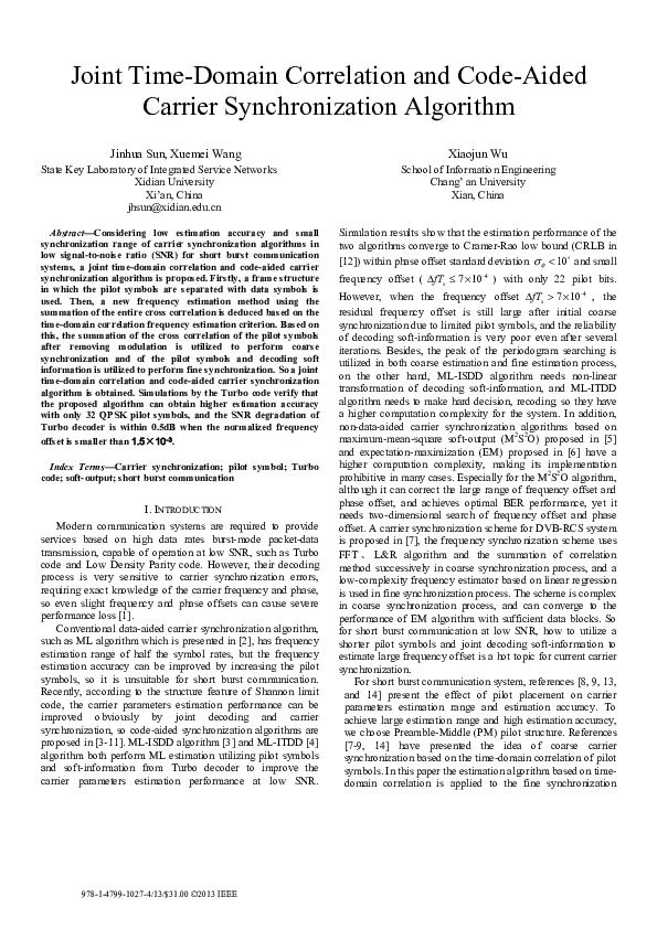 Pdf Joint Time Domain Correlation And Code Aided Carrier