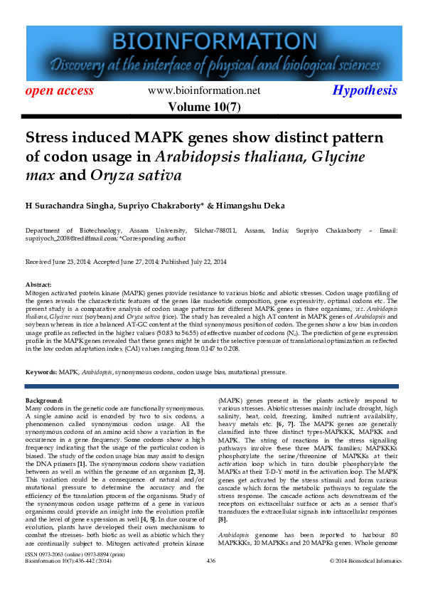 (PDF) Stress induced MAPK genes show distinct pattern of codon usage in ...