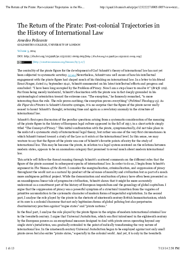 The Return of the Pirate: Post-colonial Trajectories in the History of ...