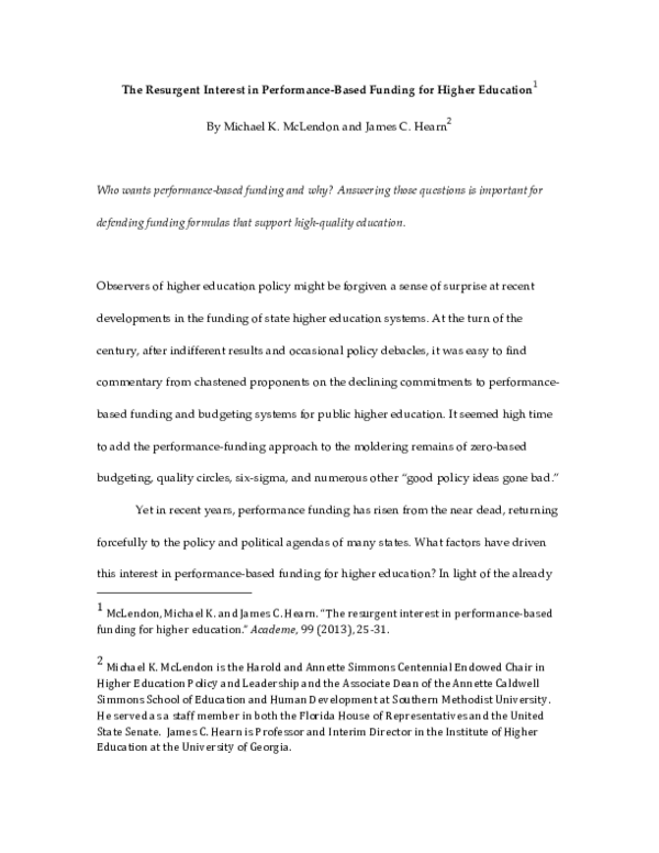 (PDF) The Resurgent Interest in Performance-Based Funding for Higher ...