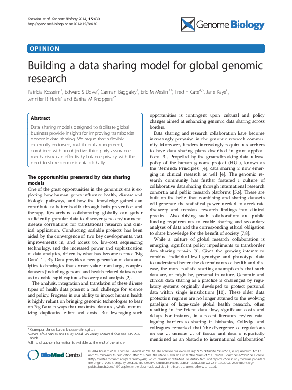 (PDF) Building a Data Sharing Model for Global Genomic Research