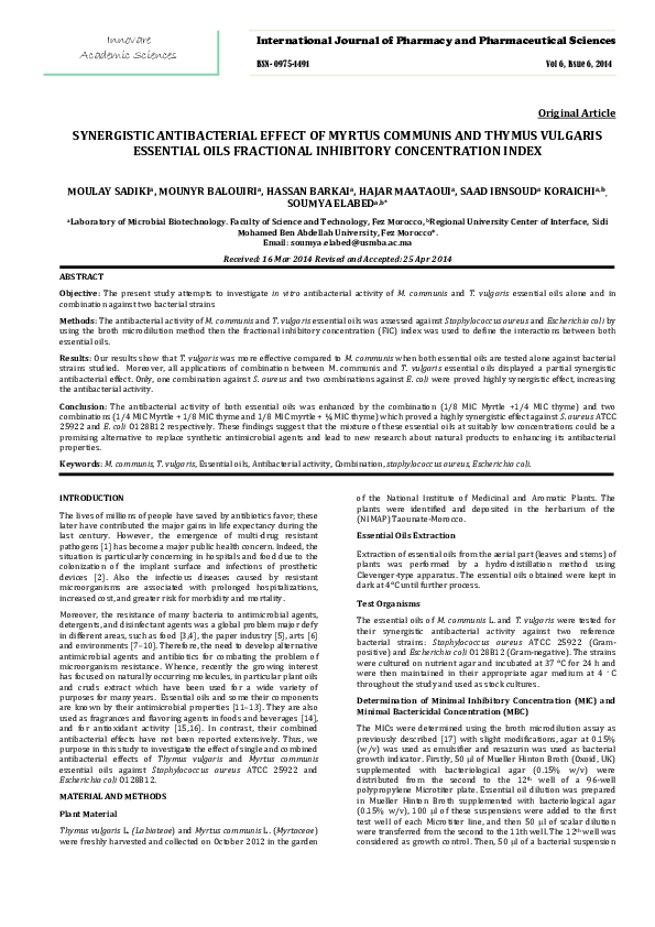 (PDF) SYNERGISTIC ANTIBACTERIAL EFFECT OF MYRTUS COMMUNIS AND THYMUS ...