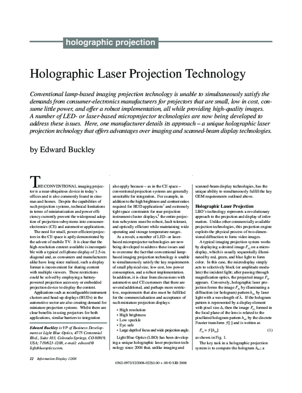 (PDF) Holographic laser projection technology