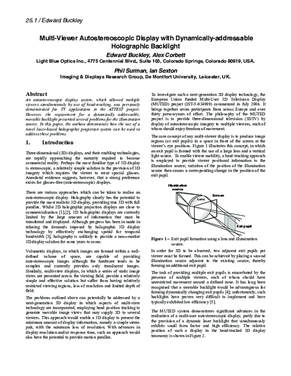 (PDF) Multi-viewer autostereoscopic display with dynamically-addressable holographic backlight
