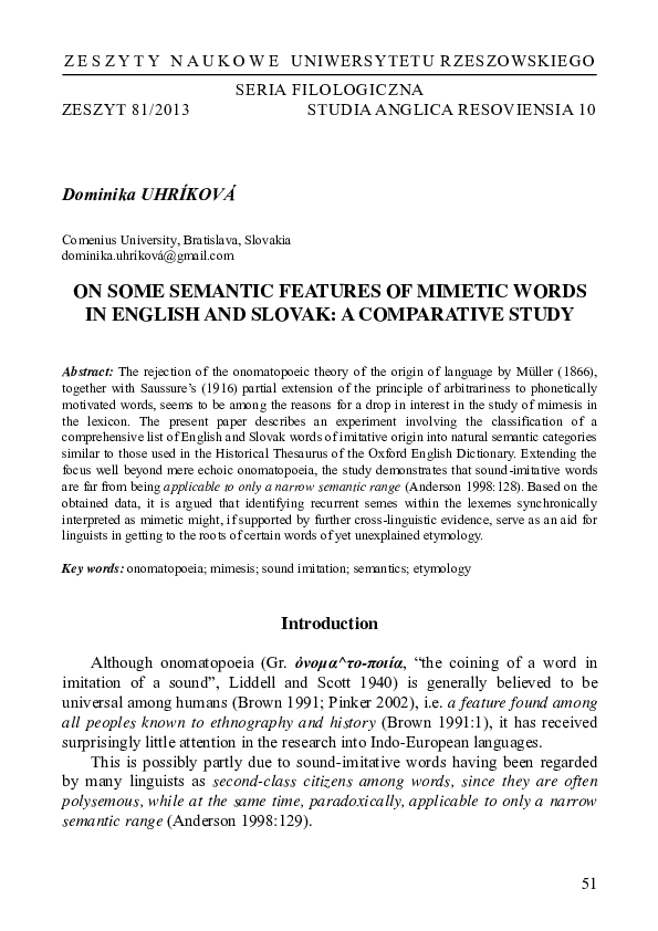 (PDF) ON SOME SEMANTIC FEATURES OF MIMETIC WORDS IN ENGLISH AND SLOVAK ...