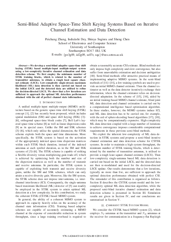 Pdf Semi Blind Adaptive Space Time Shift Keying Systems Based On