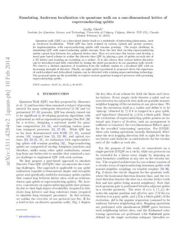 (PDF) Simulating Anderson localization via a quantum walk on a one-dimensional lattice of ...