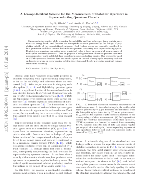 (PDF) A Leakage-Resilient Scheme for the Measurement of Stabilizer Operators in Superconducting ...