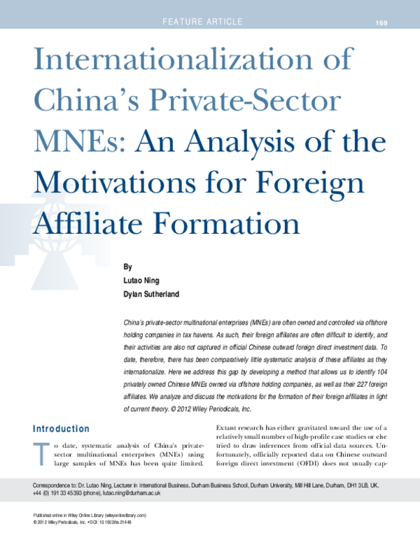 (PDF) China Internationalization of China's Private-Sector MNEs: An ...