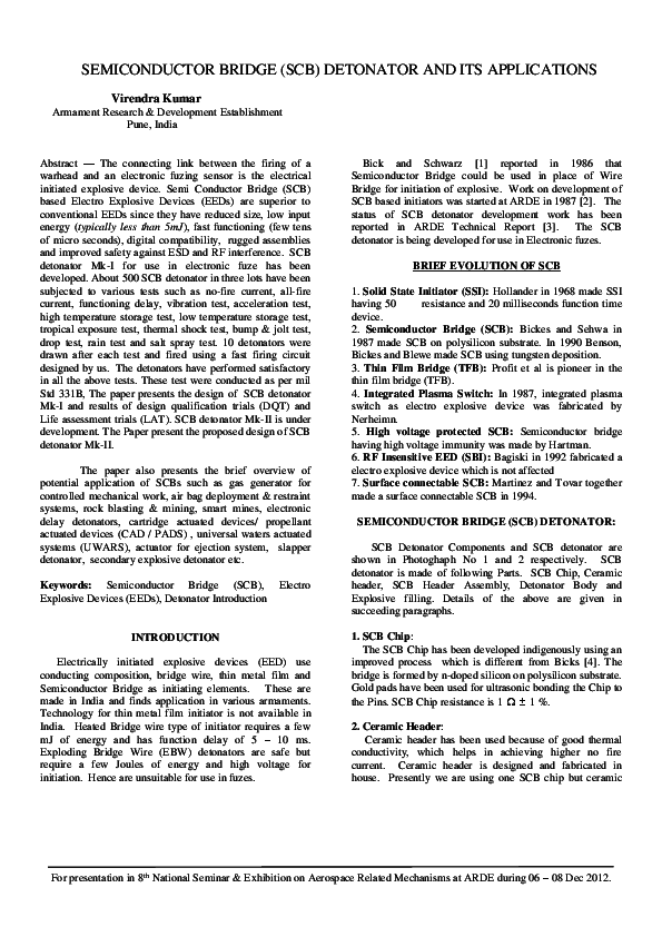 (PDF) SEMICONDUCTOR BRIDGE (SCB) DETONATOR AND ITS APPLICATIONS