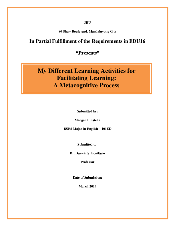 (DOC) My Different Learning Activities for Facilitating Learning: A Metacognitive Process