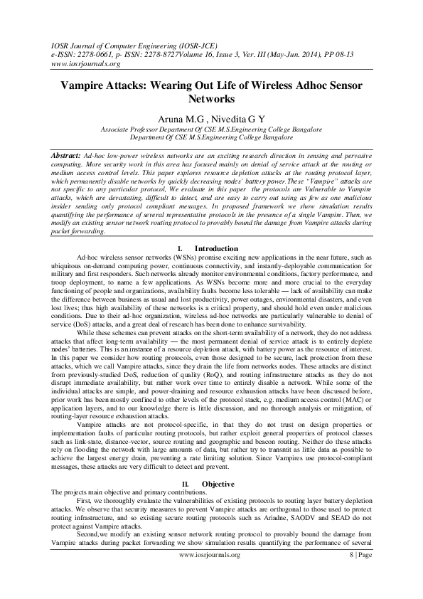 Pdf Vampire Attacks Wearing Out Life Of Wireless Adhoc Sensor Networks