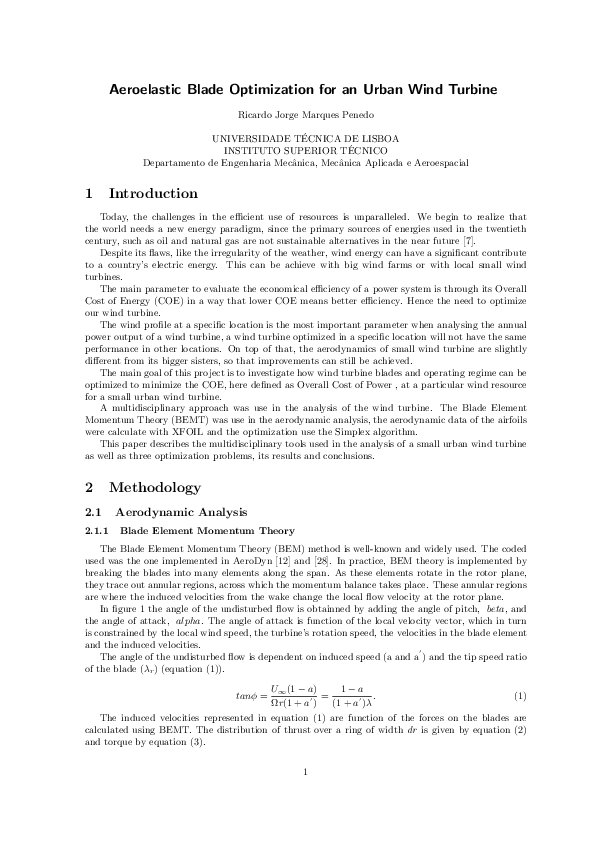 (PDF) Aeroelastic Blade Optimization for an Urban Wind Turbine